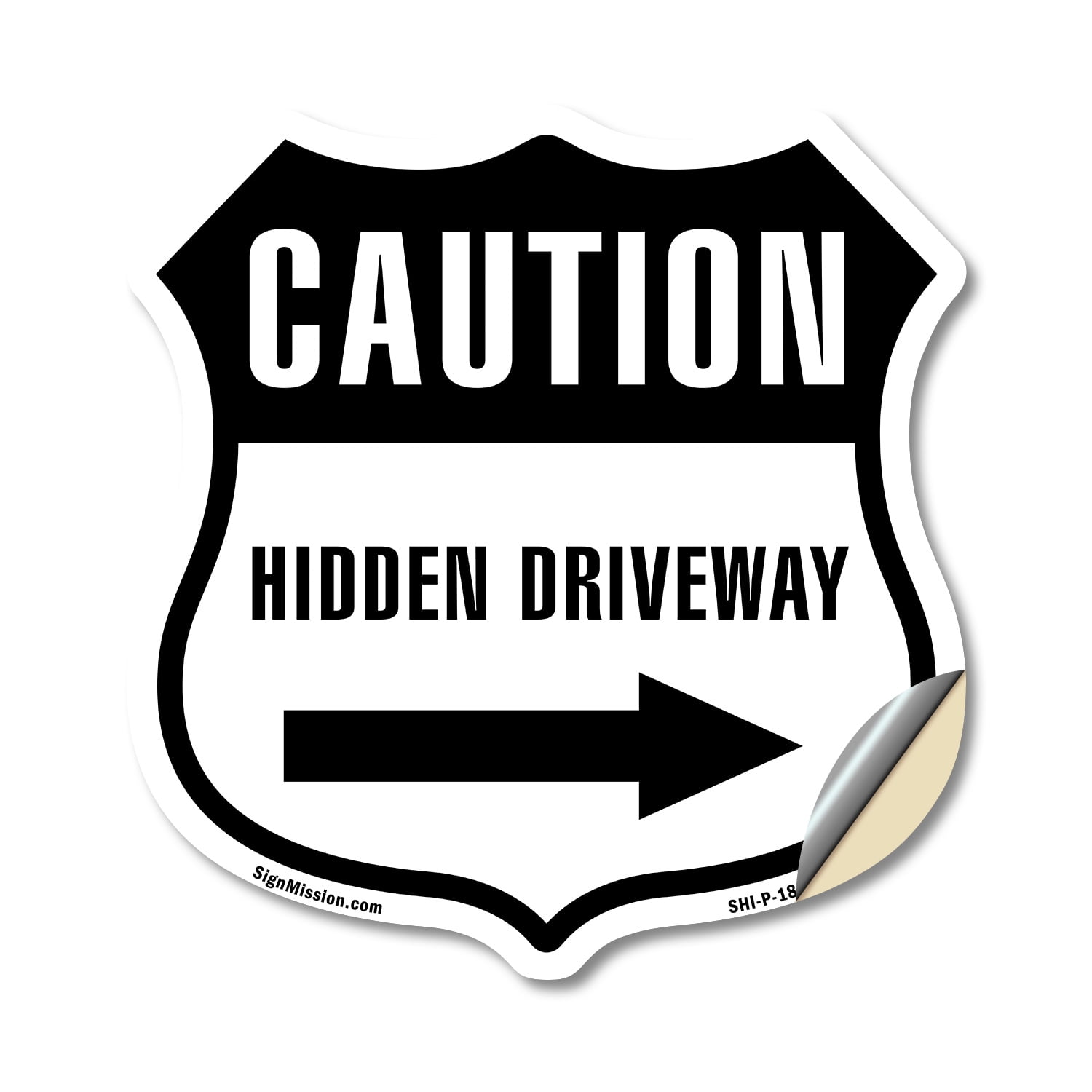 Caution Hidden Driveway Right (5 Pack) 6 inch X 6 inch Shield Shaped ...