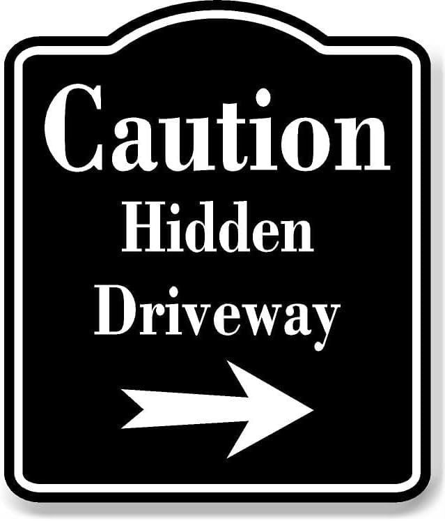 Caution Hidden Driveway Right Arrow BLACK Aluminum Composite Sign, 8.5 ...