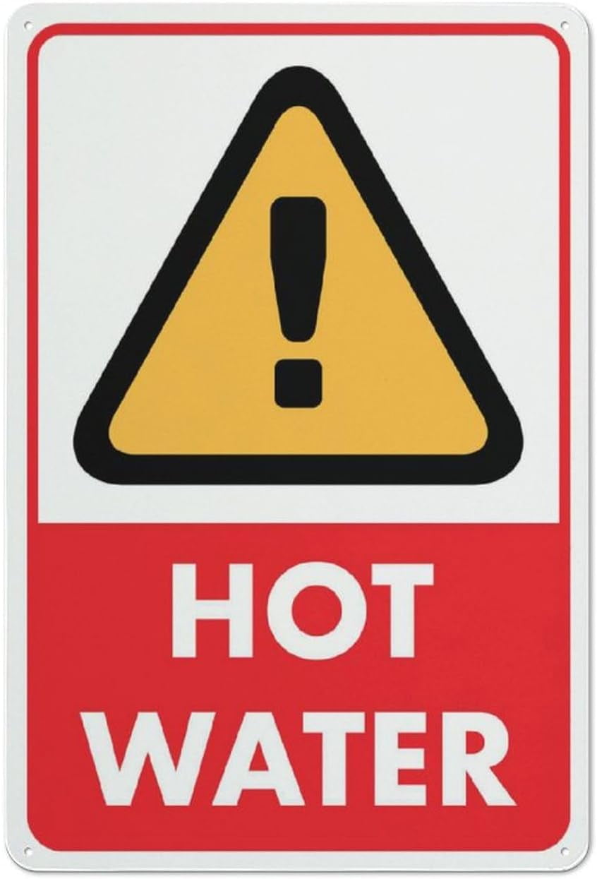 Caution Hot Water Red Sign For House 12"" X 8"" Yard Sign, Premium ...