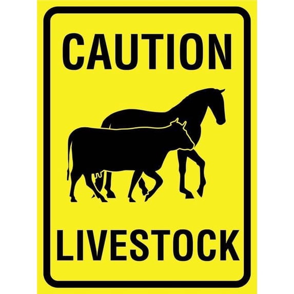 Caution Livestock Horse And Cow Bright Yellow Sign, 12 X 8 Inches Rust ...