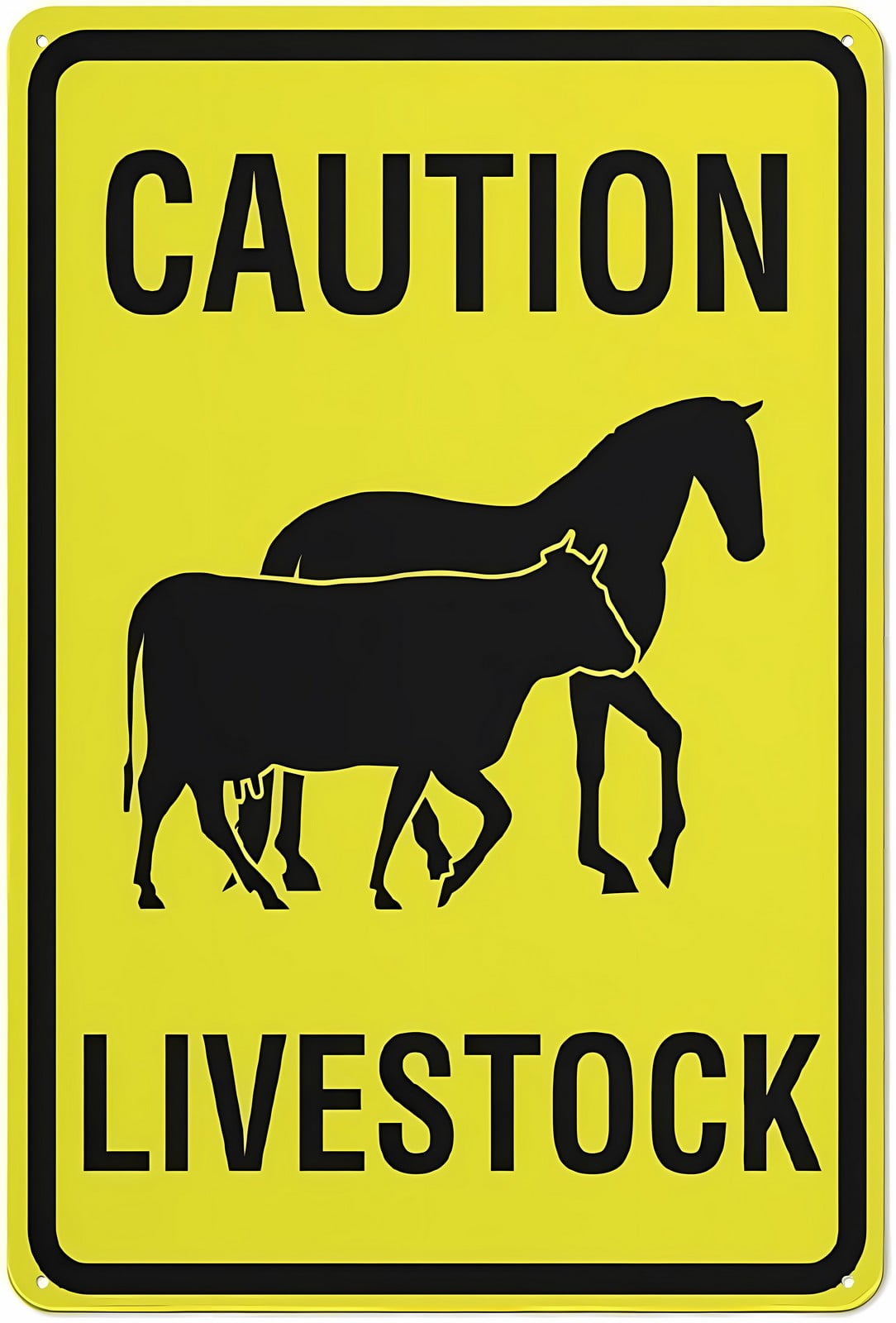Caution Livestock Horse and Cow Yellow Metal Aluminum Sign 12 x 8 ...