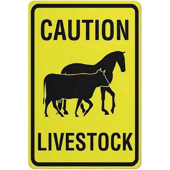 Caution Livestock Horse and Cow Yellow Metal Aluminum Sign 12 x 8 ...