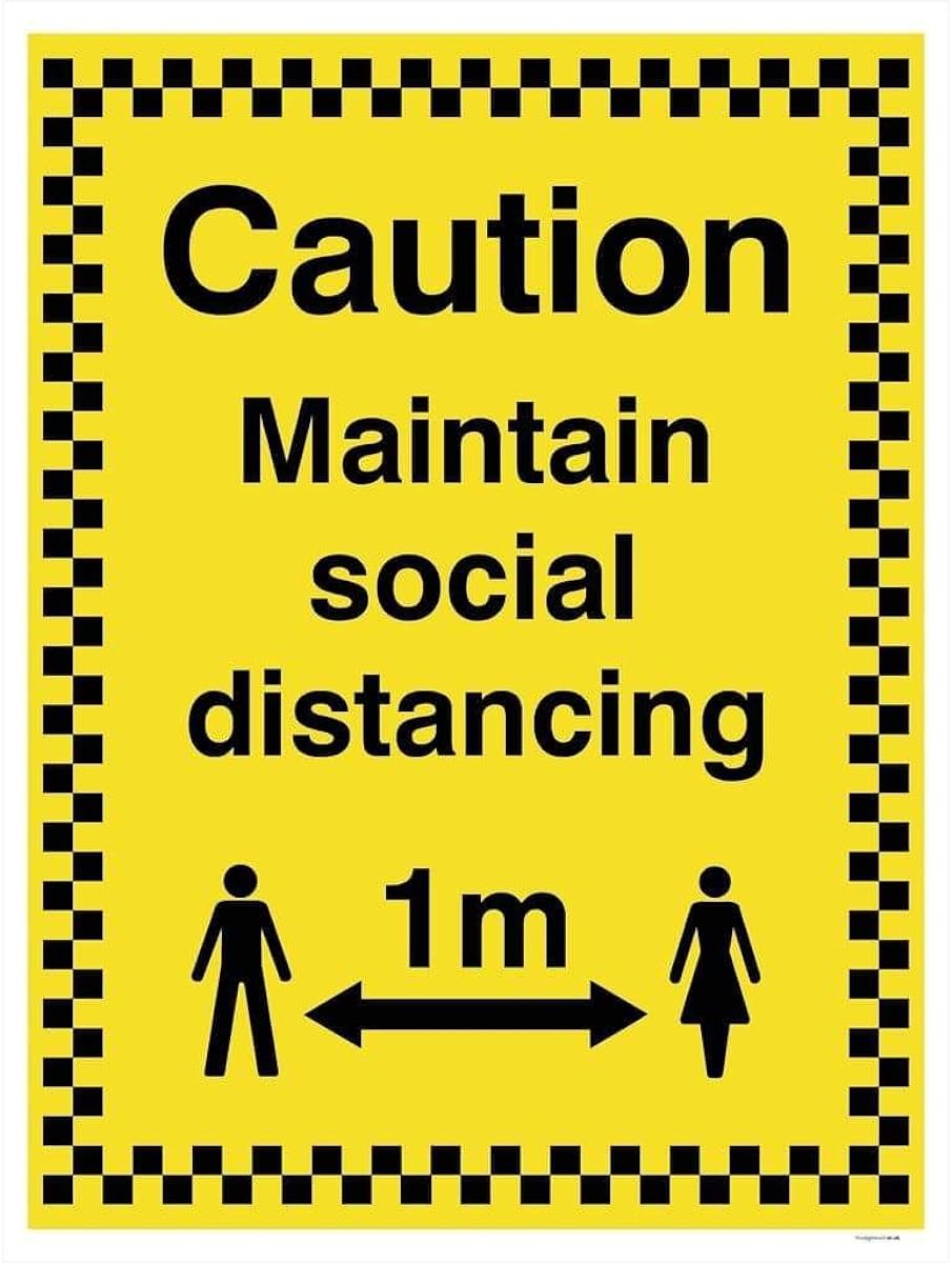 Caution Maintain 1 Metre Social Distancing Sign Safety & Warning Signs ...
