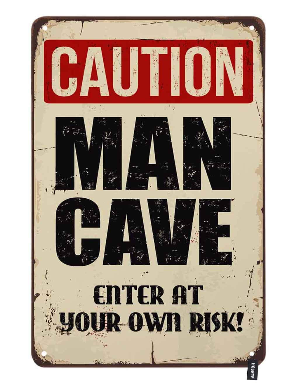 Caution Man Cave Tin Sign Retro Style with Letter Enter at Your Own ...