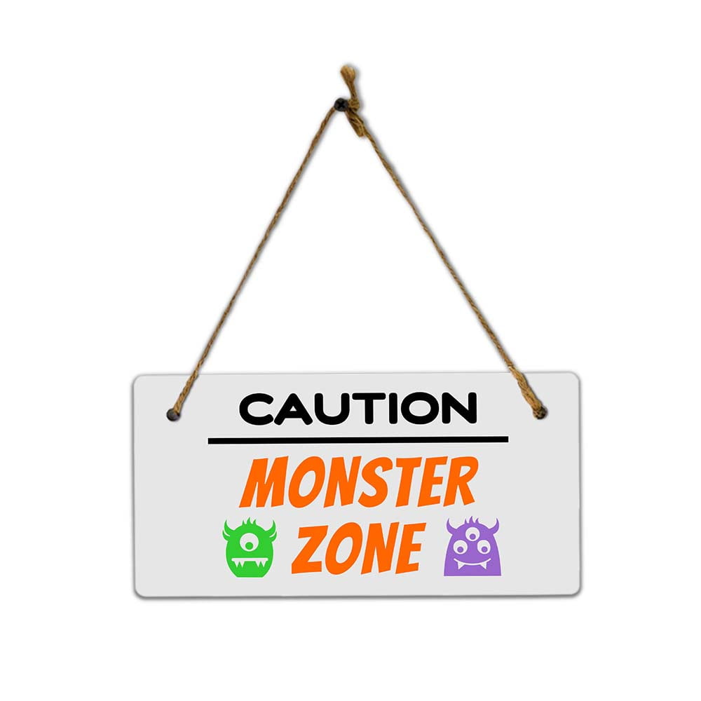Caution Monster Zone 5x10 Hanging Plus Wall or Door Sign | Funny Kids ...
