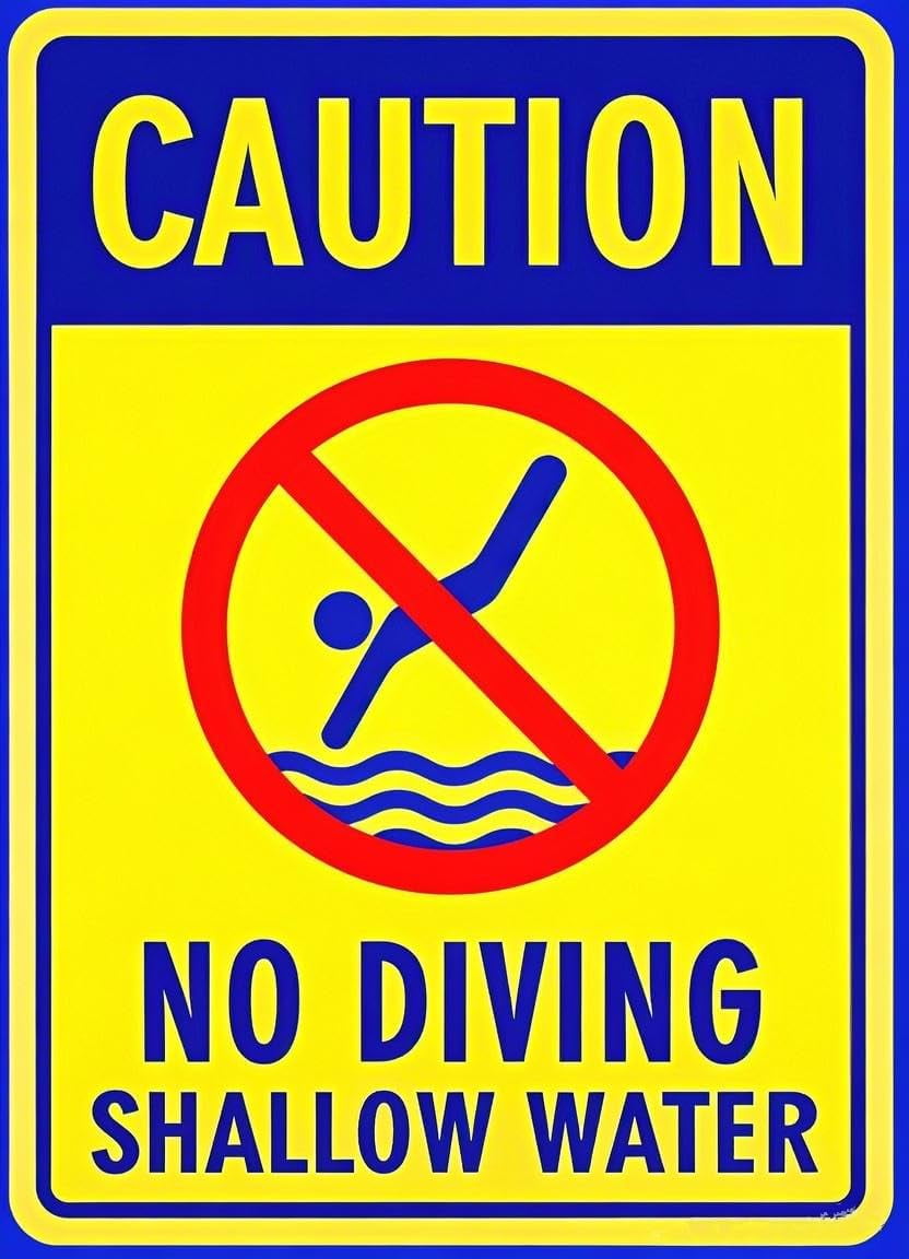 Caution No Diving Shallow Water Pool Poster Plaque, 8 x12 inch Fade Resistance, Indoor Outdoor ...