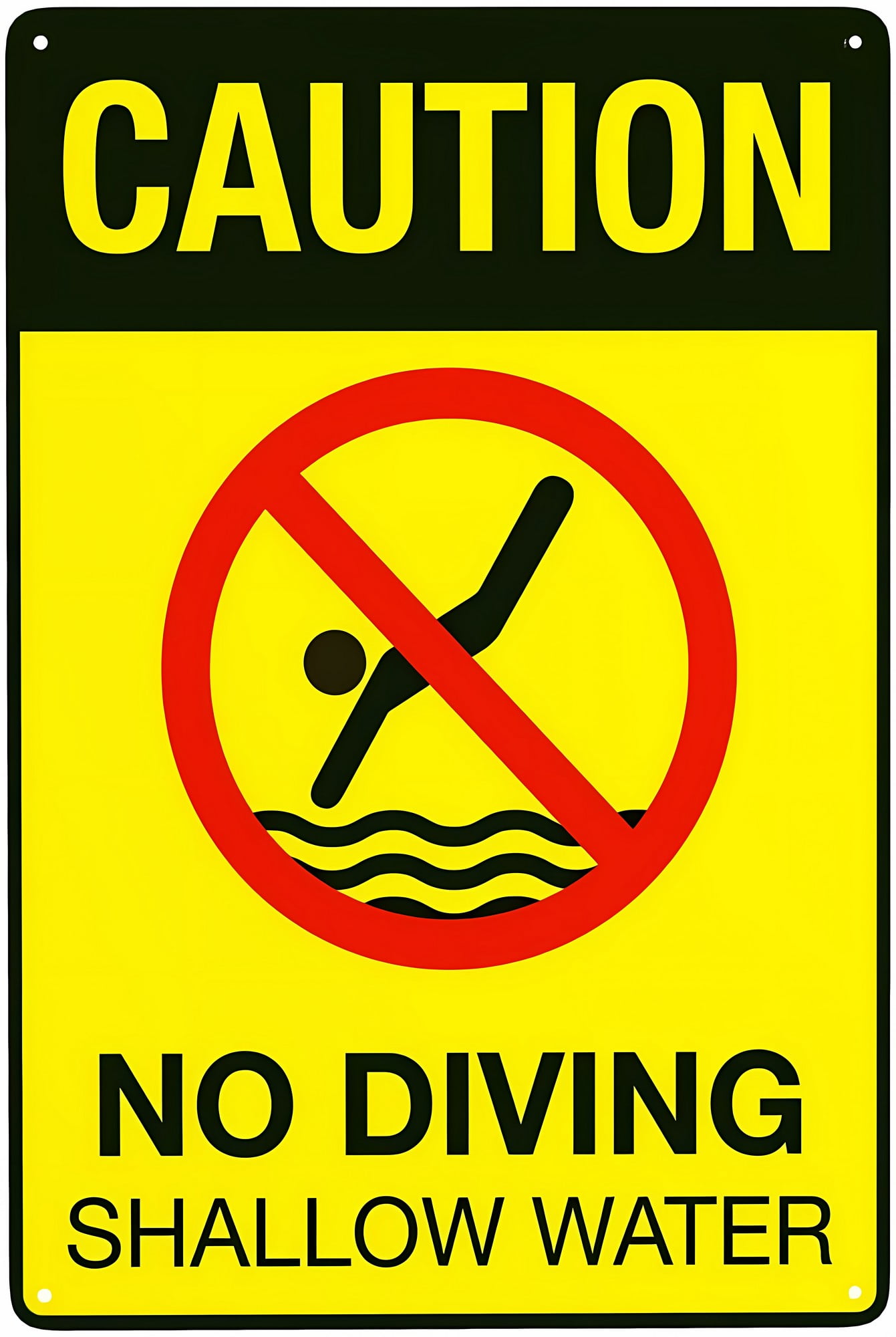 Caution No Diving Shallow Water Sign - 8"x12" Retro Aluminum Pool ...
