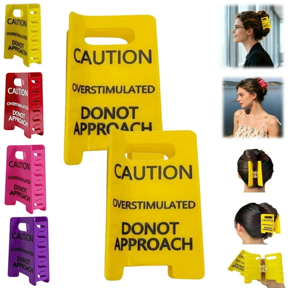 Caution Overstimulated Sign Hair Claw Clip, Yellow Caution Hair Clip ...