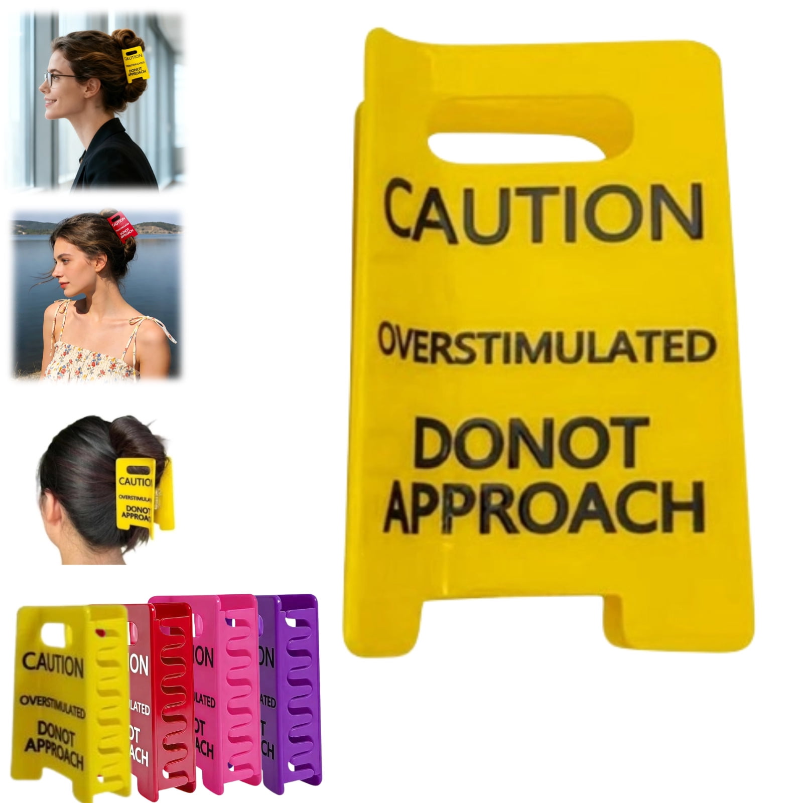 Caution Overstimulated Sign Hair Claw Clip, Yellow Caution Hair Clip ...