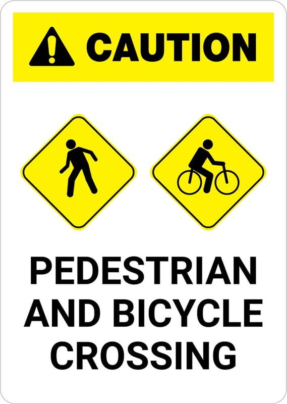 Caution Pedestrian And Bicycle Crossing Sign Metal 12"X8" Rust Free ...