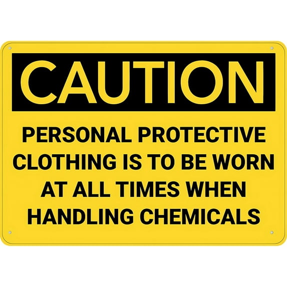 Caution Personal Protective Clothing Required Chemicals Sign 12 x 8 ...
