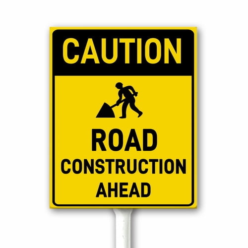 Caution Road Construction Ahead Slow Sign Yellow Notice Sign for Street ...