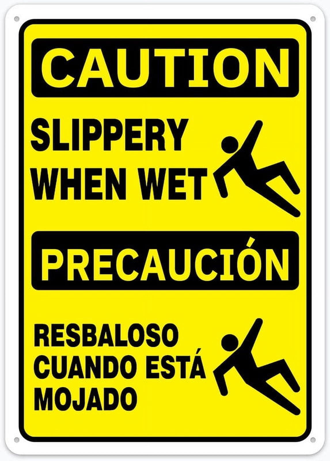 Caution Safety Sign Slippery When Wet Bilingual Sign Safety Restriction ...