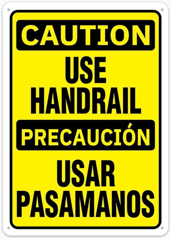 Caution Safety Sign Use Handrail Bilingual Caution Safety Signs ...