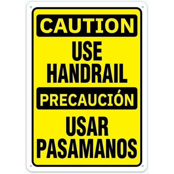 Caution Safety Sign Use Handrail Bilingual Caution Safety Signs ...