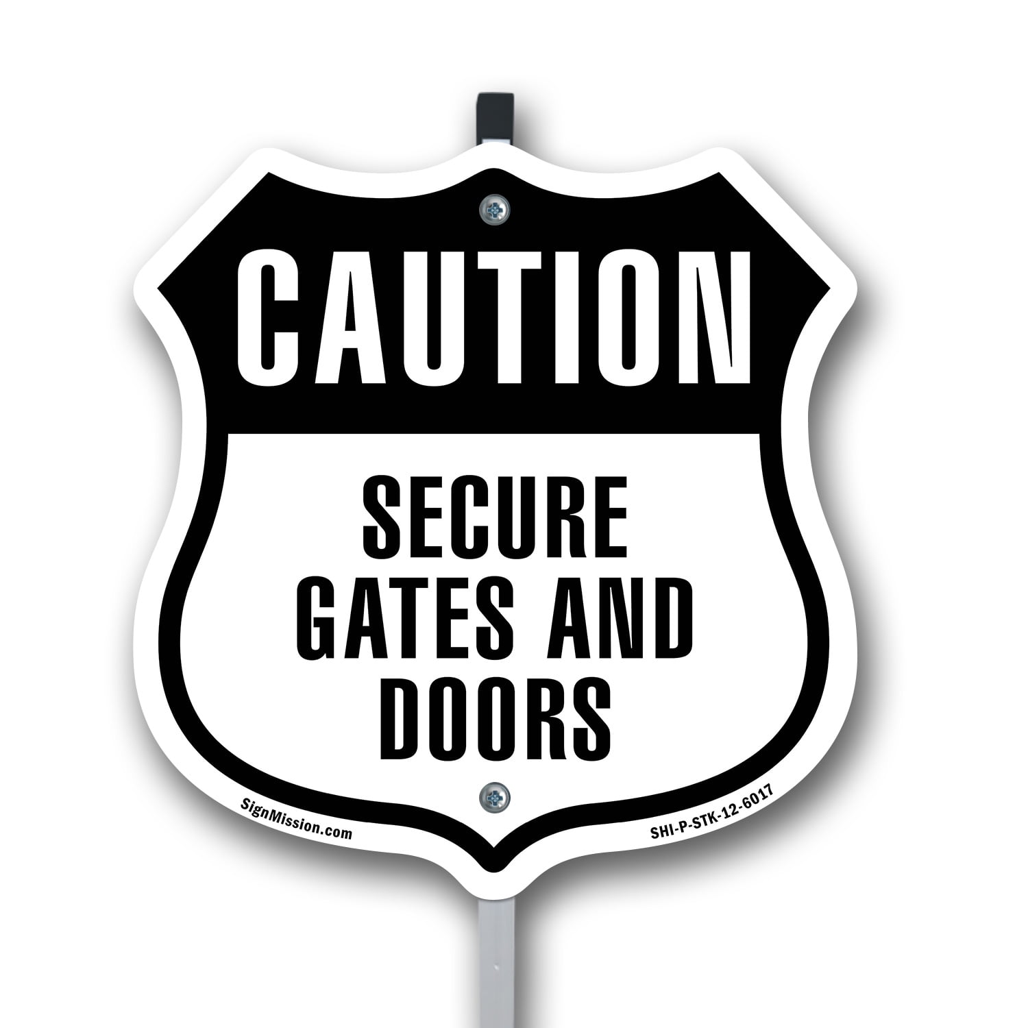Caution Secure Gates and Doors 12 inch X 12 inch Shield Shaped ...