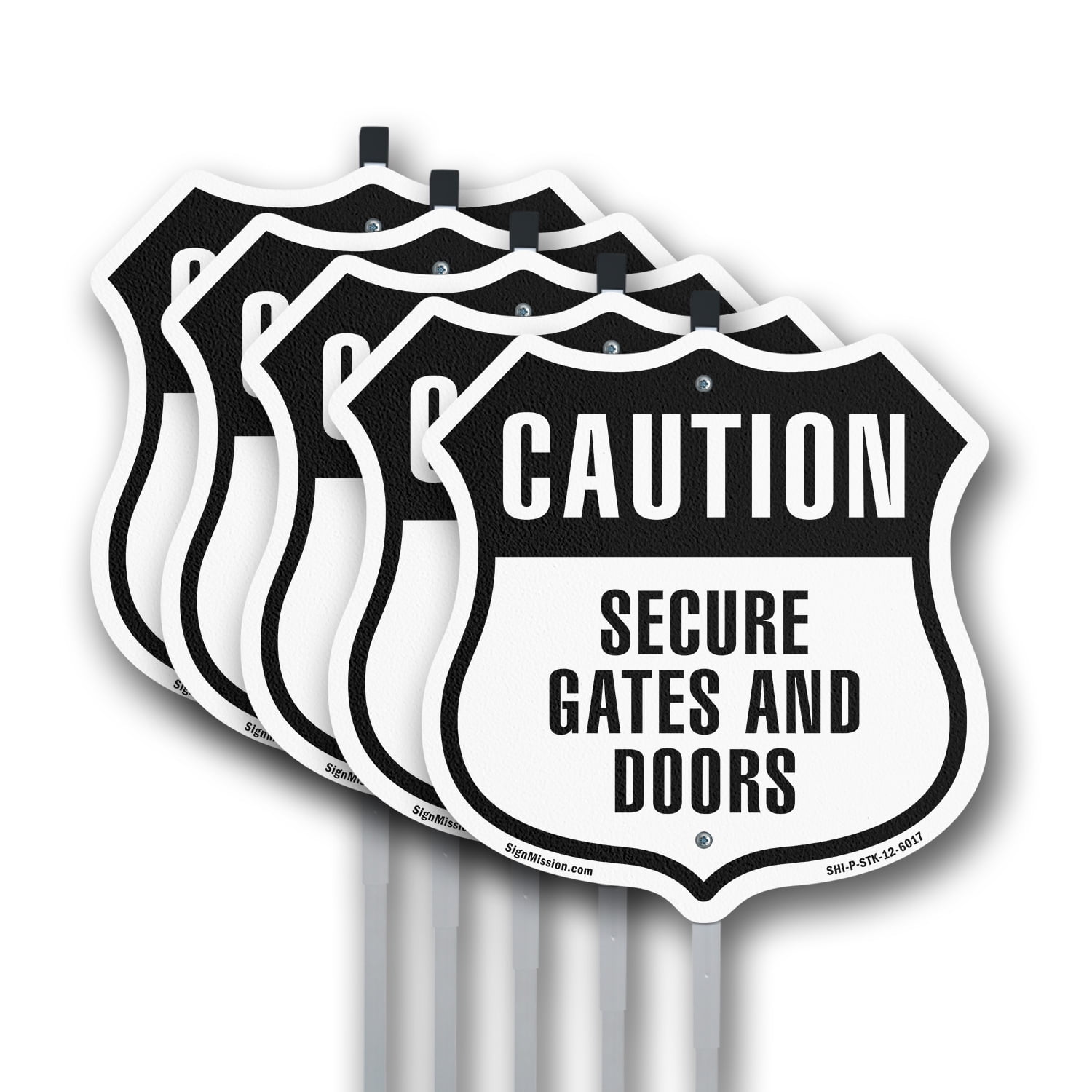 Caution Secure Gates and Doors (5 Pack) 12 inch X 12 inch Shield Shaped ...