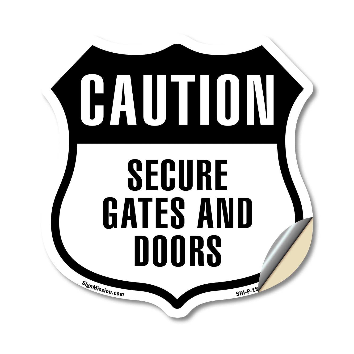 Caution Secure Gates and Doors (2 Pack) 4 inch X 4 inch Shield Shaped ...