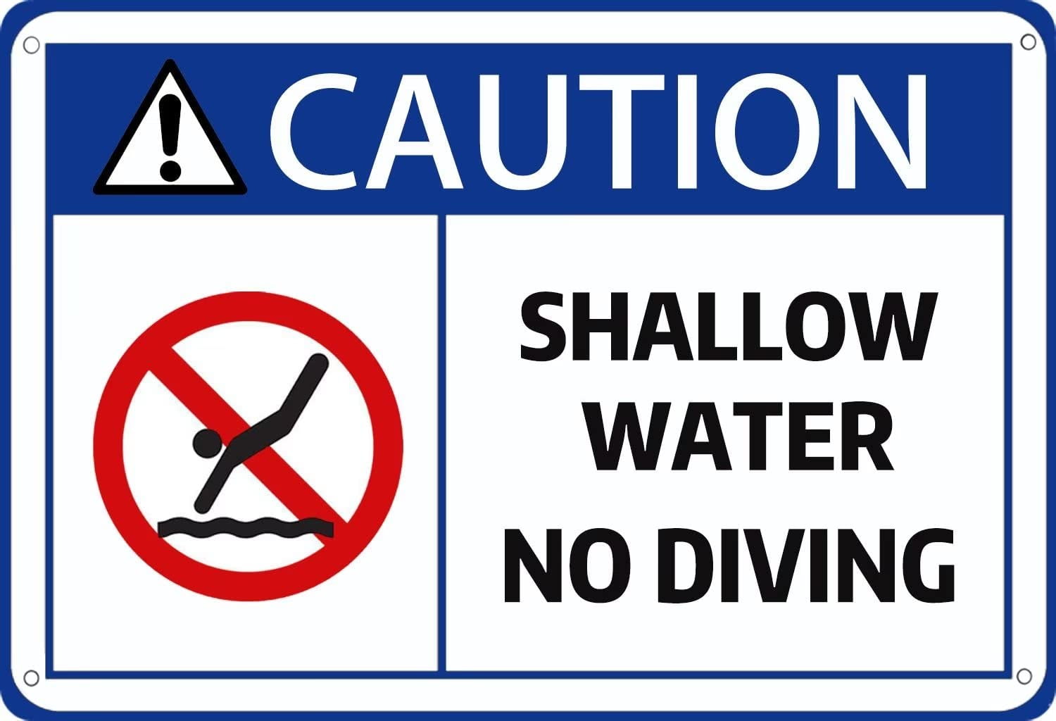 Caution Shallow Water No Diving Tin Sign,Indoor Outdoor Swimming Pool ...