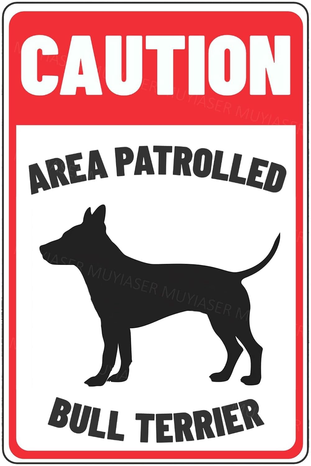 Caution Sign Area Patrolled Bull Terrier Beware Of Dog Sign Metal Tin ...