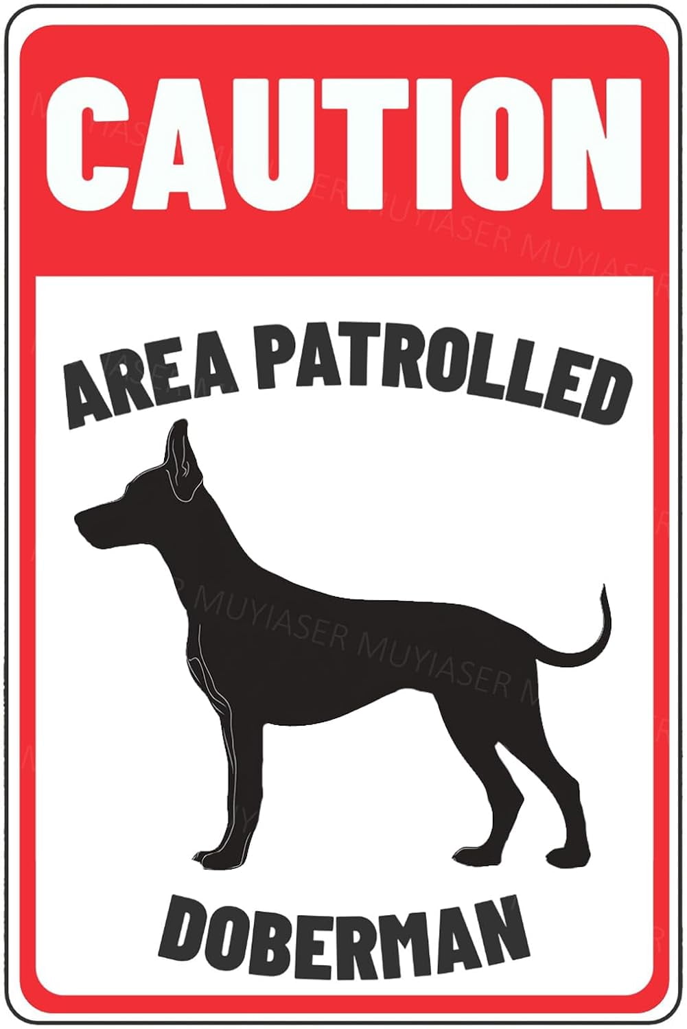 Caution Sign Area Patrolled Doberman Beware Of Dog Sign Metal Tin Signs ...