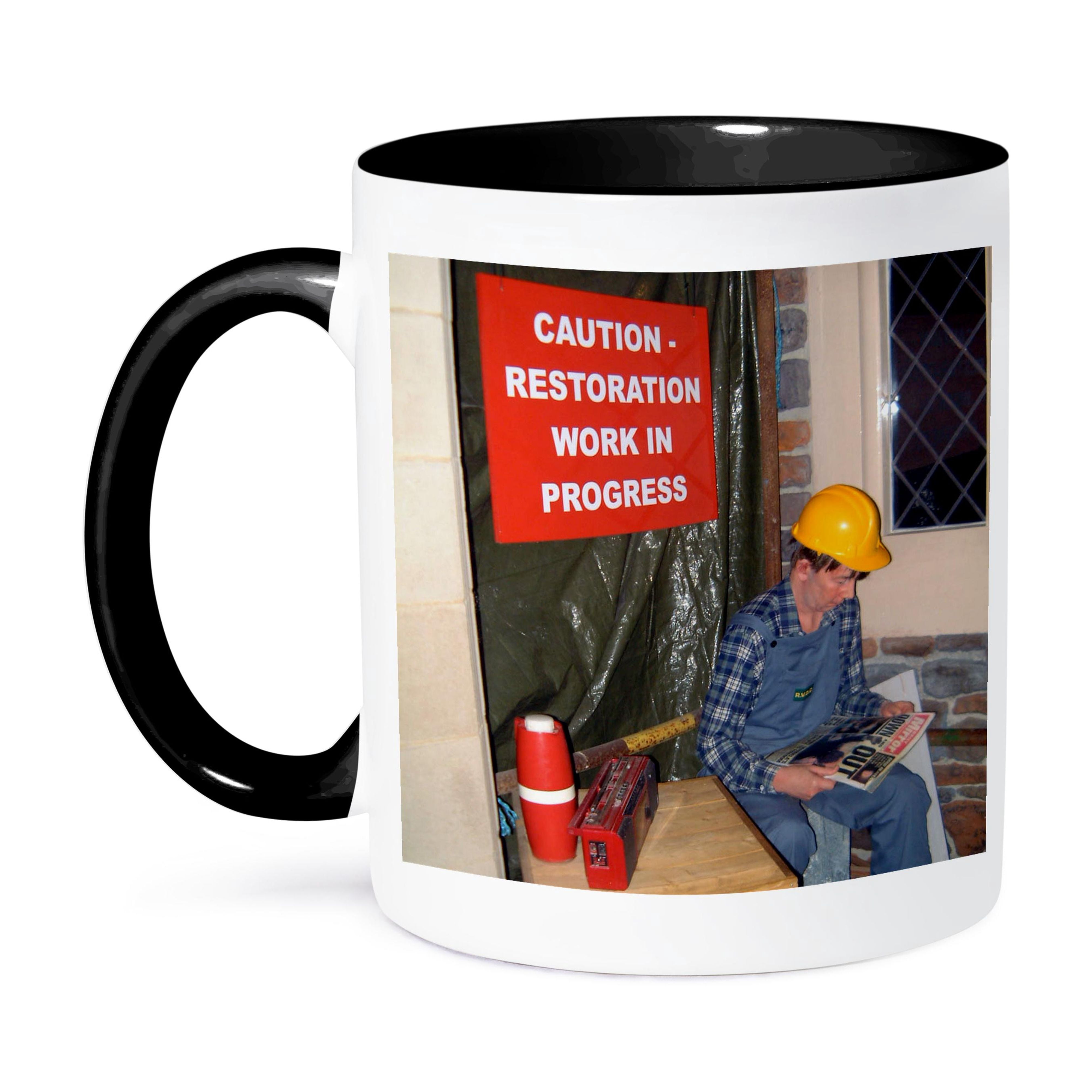 3dRose, Caution sign with a fake person with hard hat saying ...