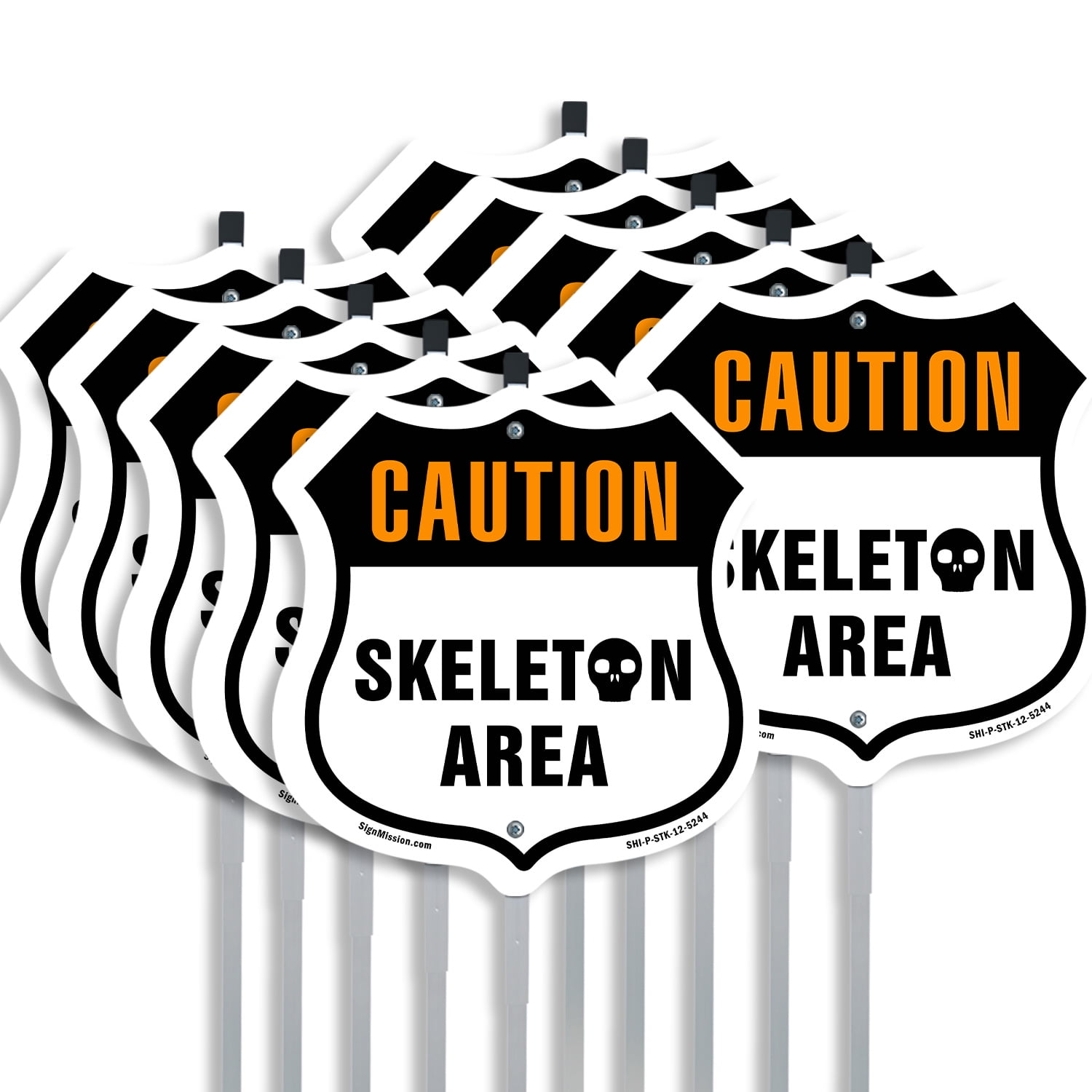 Caution Skeleton Area (10 Pack) 12 inch X 12 inch Shield Shaped ...