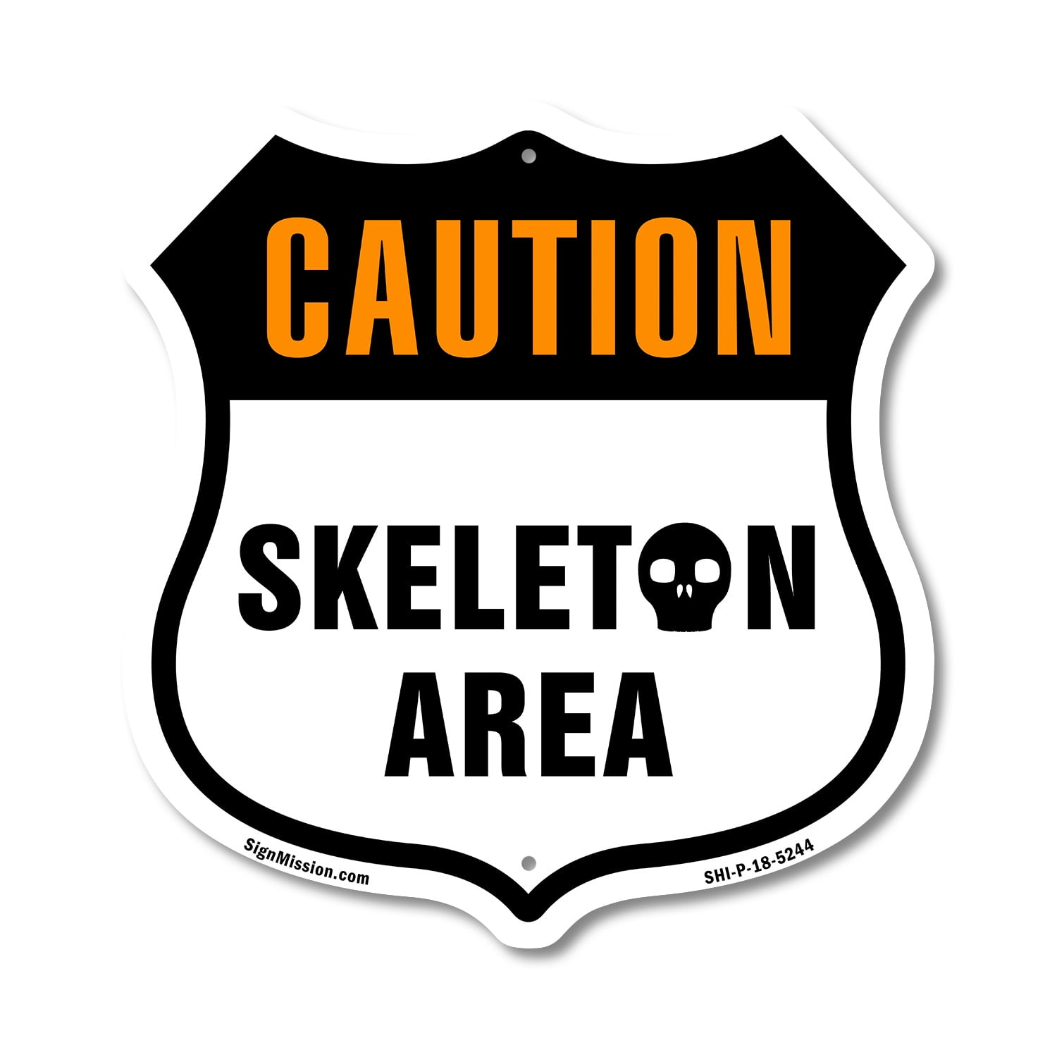 Caution Skeleton Area 6 inch X 6 inch Shield Shaped Commercial Grade ...
