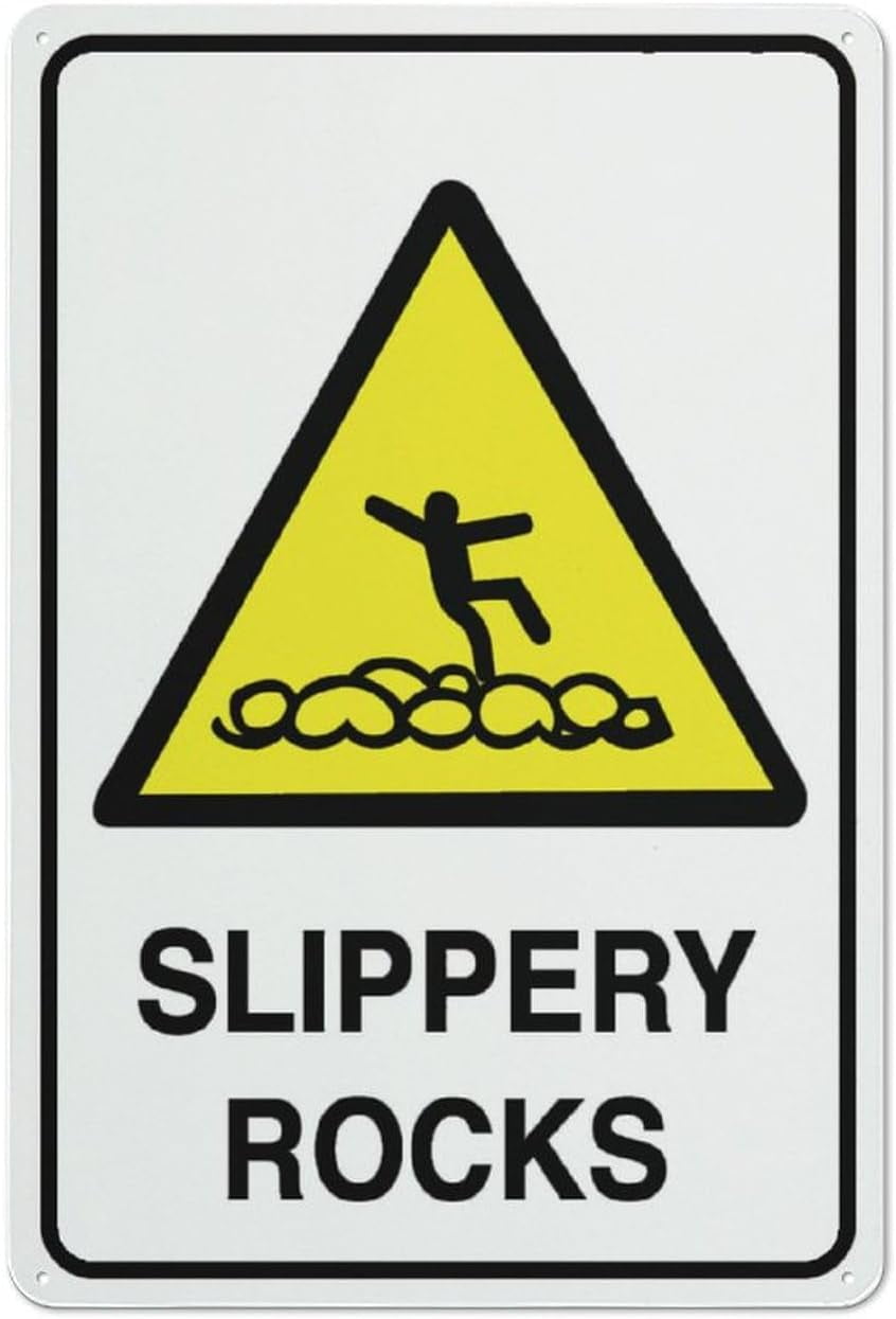 Caution Slippery Rocks Sign 8X12 in Rust Free Aluminum Signs Outdoor ...