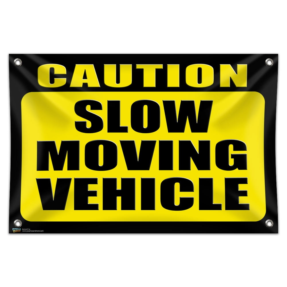 Caution Slow Moving Vehicle 33" (84cm) x 22" (56cm) Mini Vinyl Flag ...