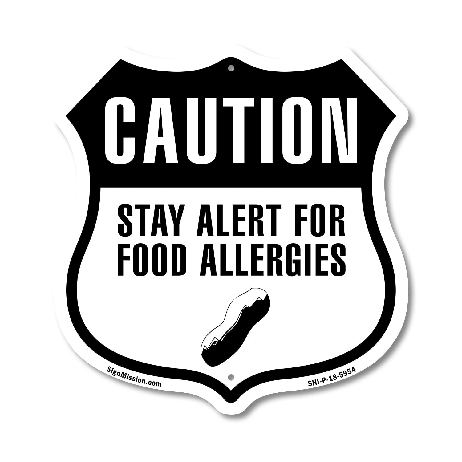 Caution Stay Alert for Food Allergies (5 Pack) 12 inch X 12 inch Shield ...