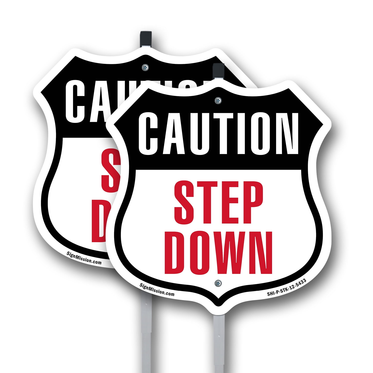 Caution Step Down (2 Pack) 12 inch X 12 inch Shield Shaped Rust-Free ...