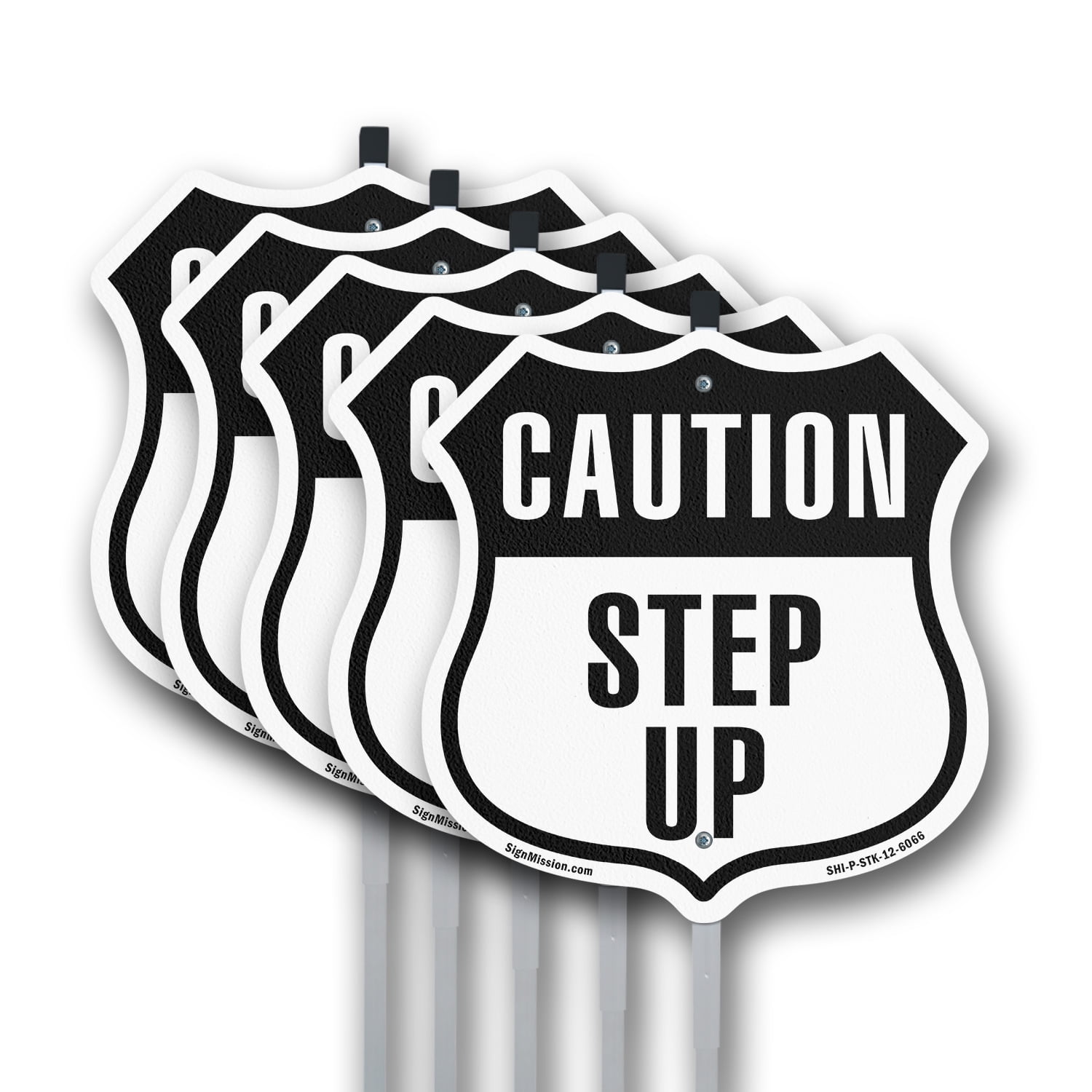 Caution Step Up (5 Pack) 12 inch X 12 inch Shield Shaped Rust-Free ...
