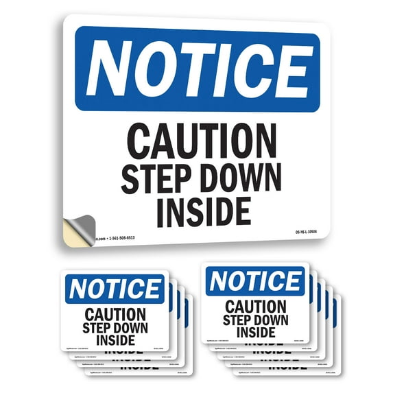 Caution Step Down Inside OSHA Notice Vinyl Decal Label 18 Inch x 12 ...