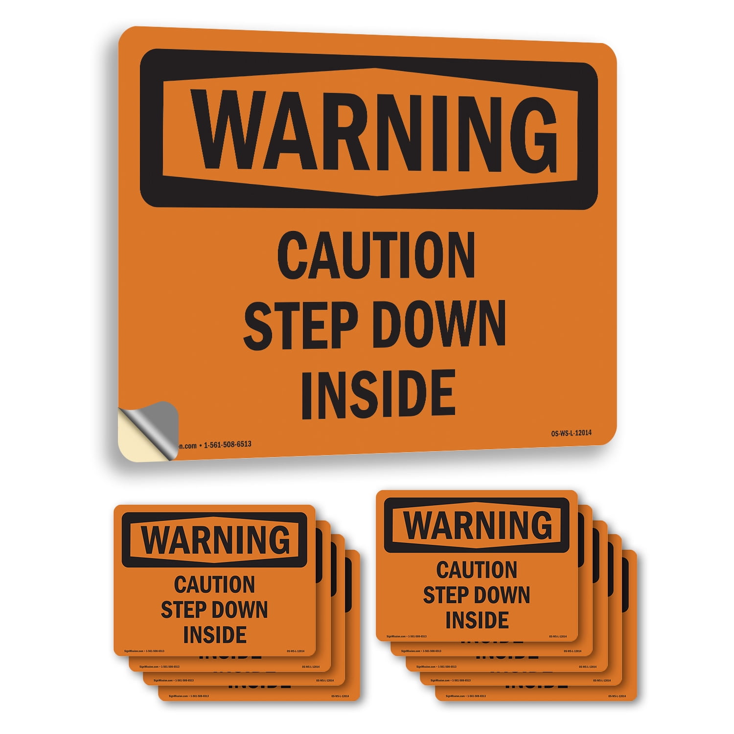 Caution Step Down Inside OSHA WARNING Vinyl Decal Label 10 Inch x 7 ...