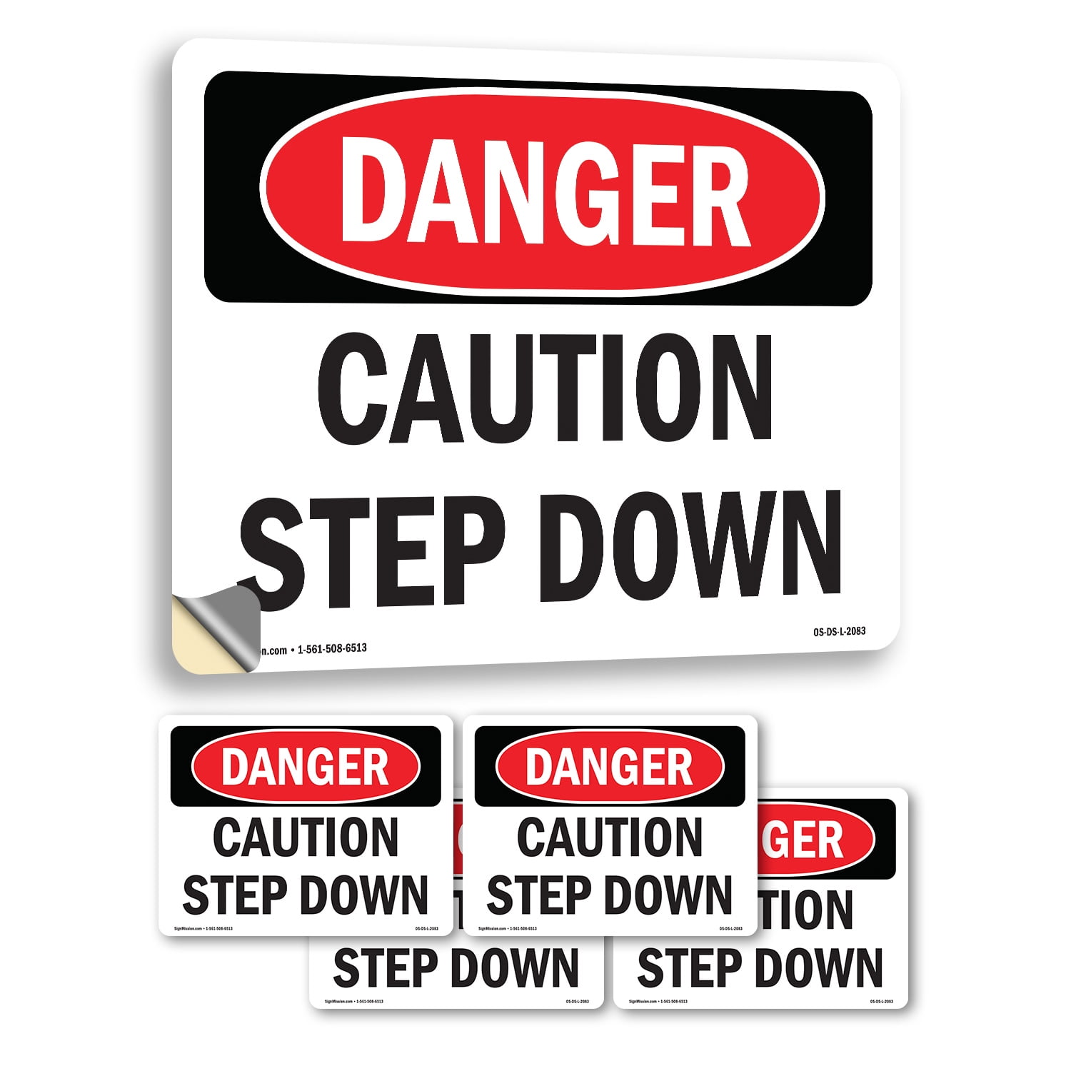 Caution Step Down OSHA Danger Vinyl Decal Label 10 Inch x 7 Inch - 5 ...