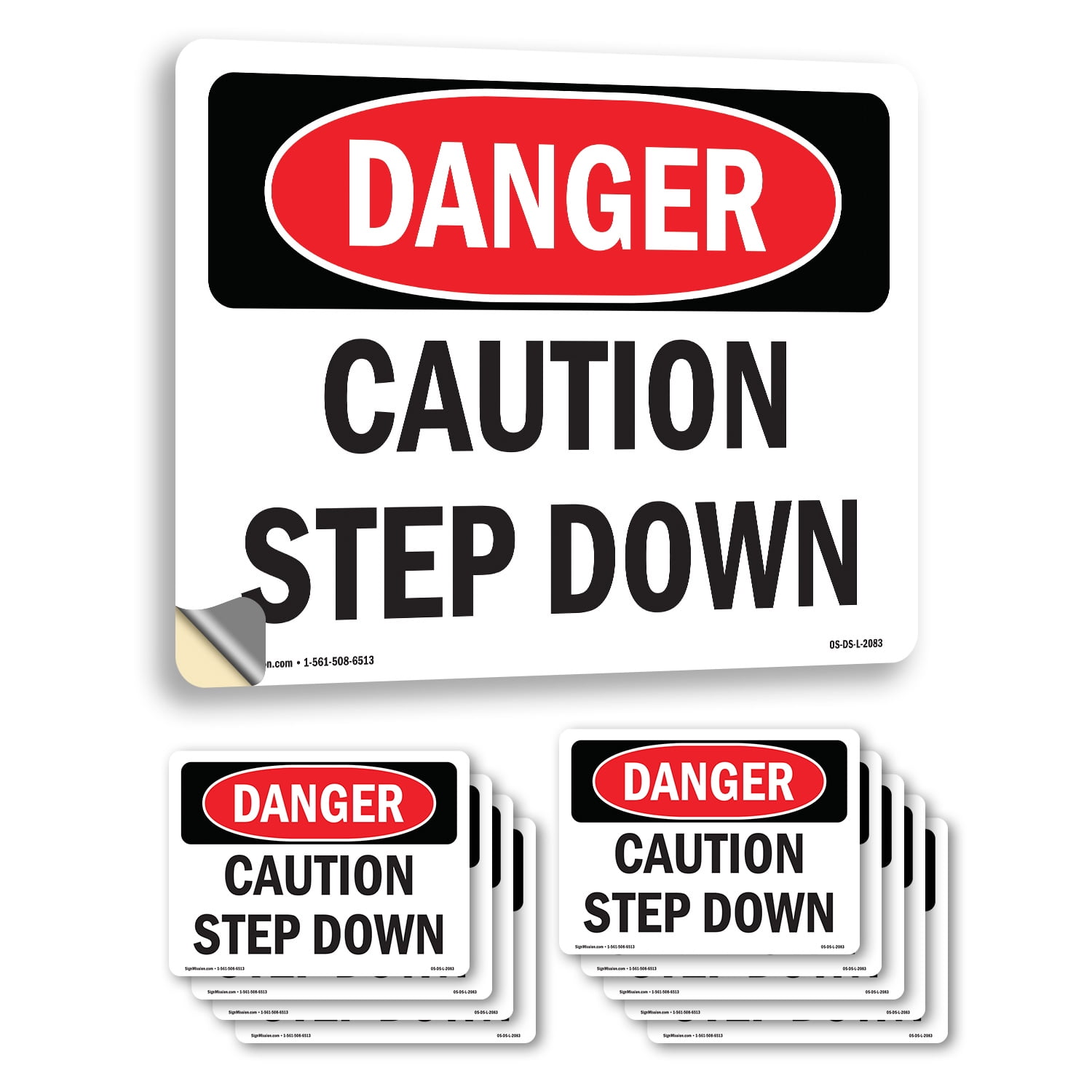 Caution Step Down OSHA Danger Vinyl Decal Label 18 Inch x 12 Inch - 10 ...