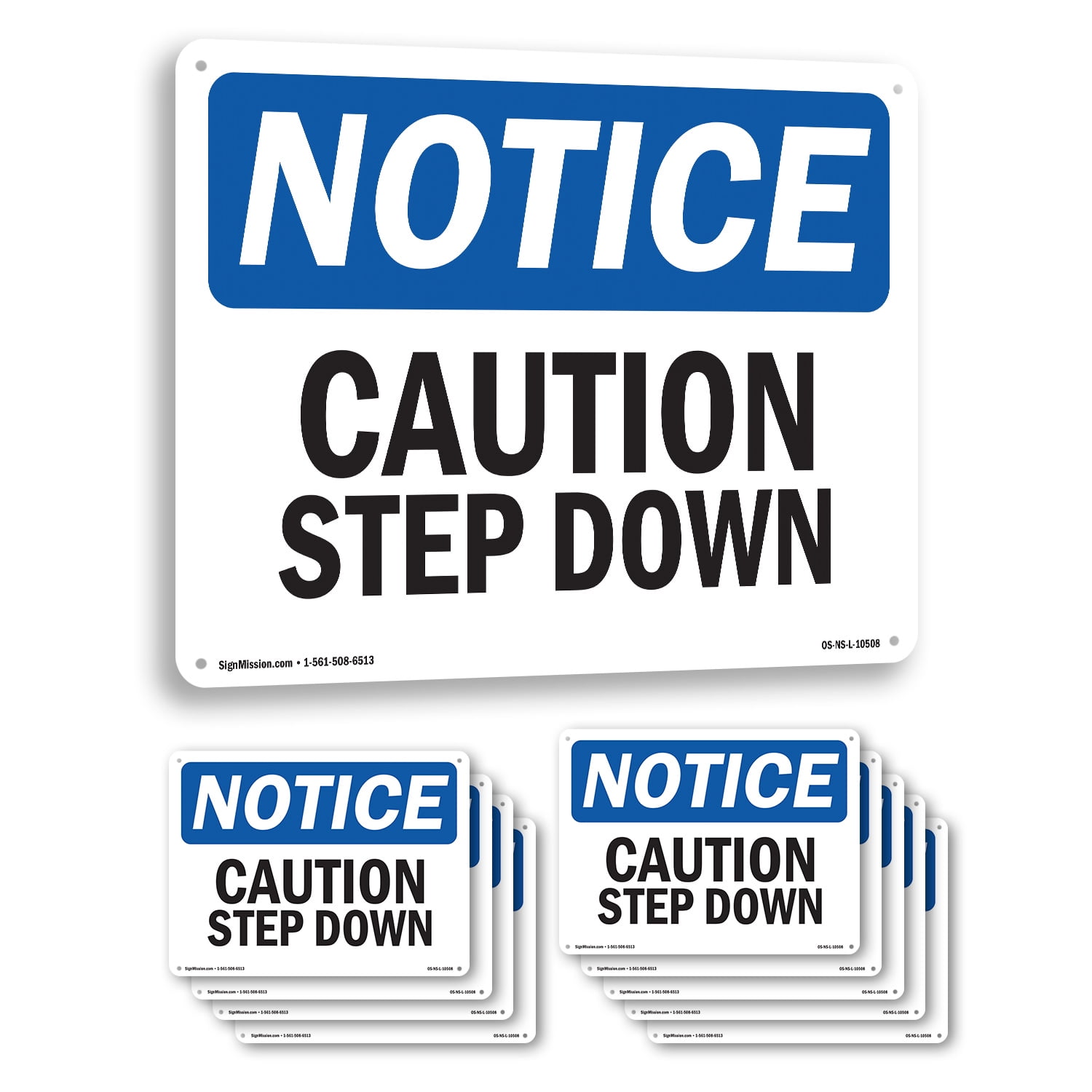 Caution Step Down OSHA Notice Rigid Plastic Sign 24 Inch x 18 Inch - 10 ...