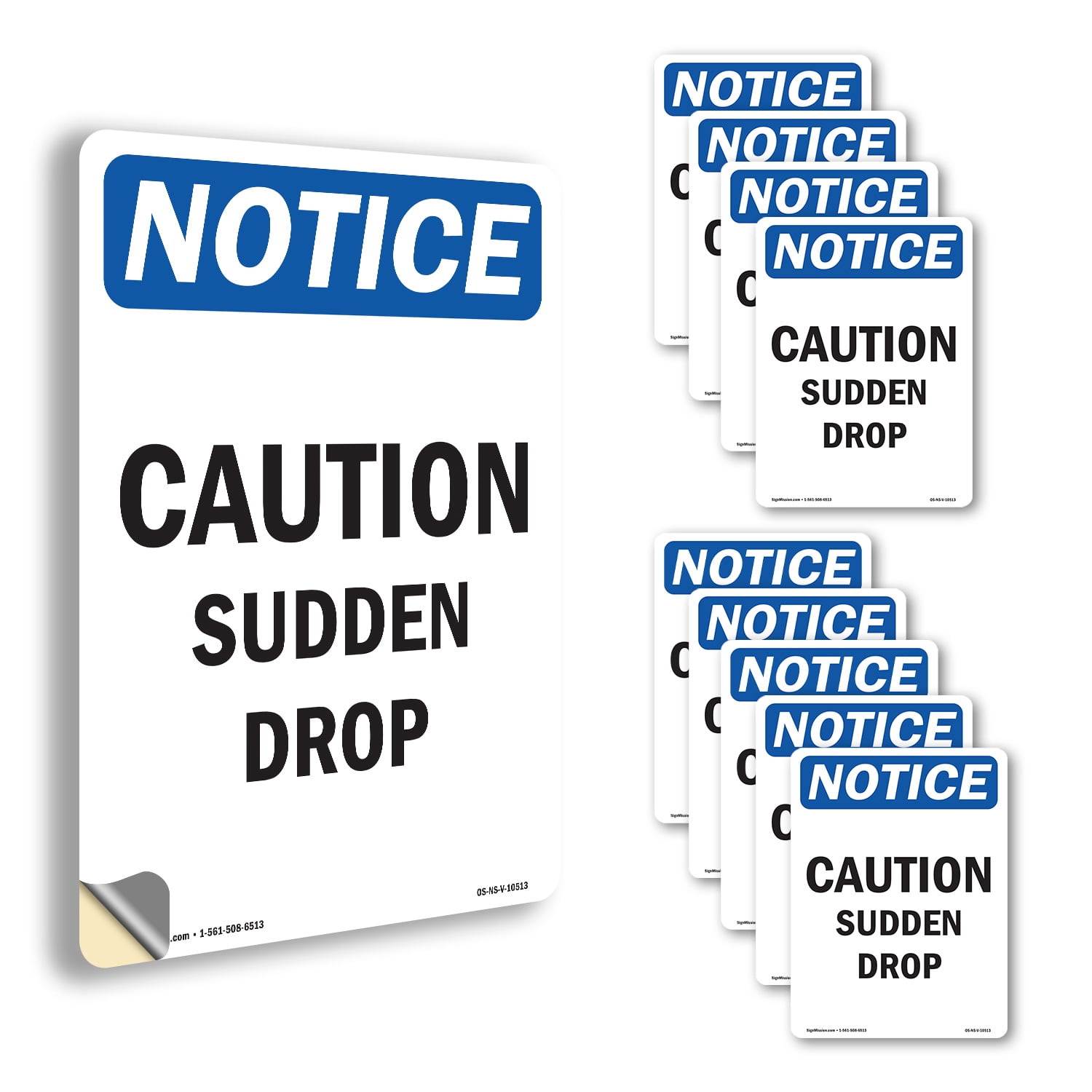 Caution Sudden Drop OSHA Notice Vinyl Decal Label 24 Inch x 18 Inch ...