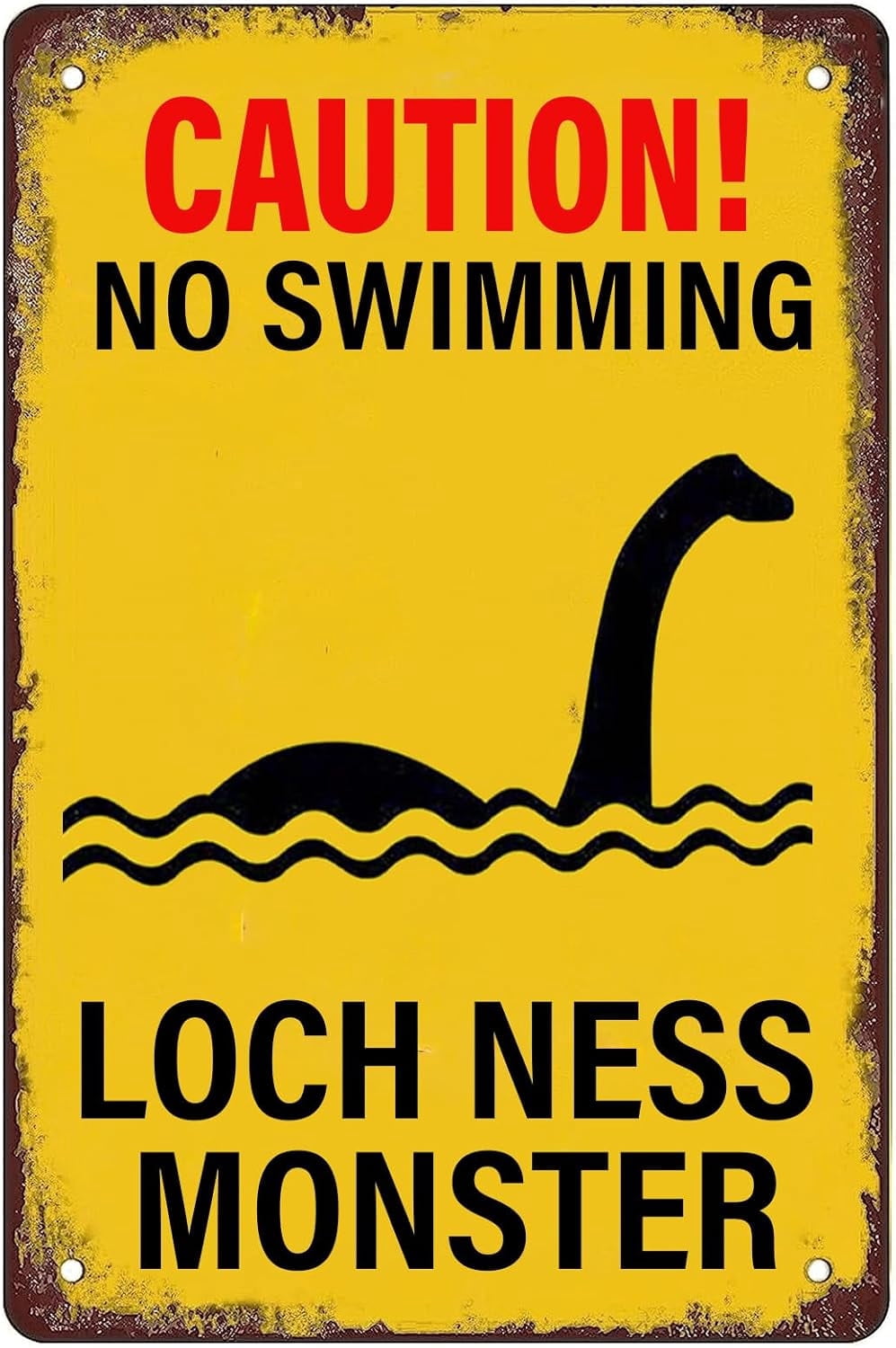 Caution No Swimming Loch Ness Monster Vintage Metal Sign Retro Wall ...