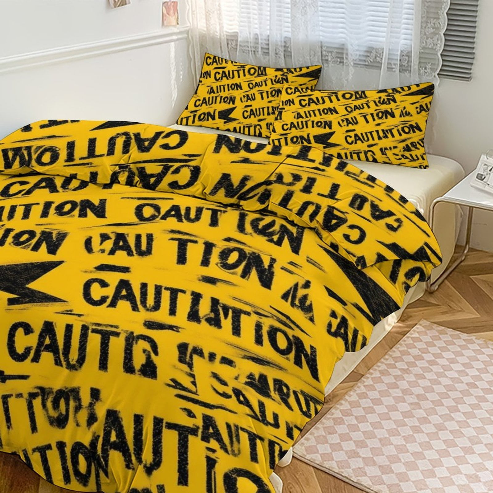 Caution Tape Warning Sign 79"x90" 3 Pcs Soft Bedding Set, Includes ...