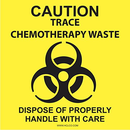 Caution - Trace Chemotherapy Waste - 4" x 4" Yellow Vinyl Labels (Roll ...