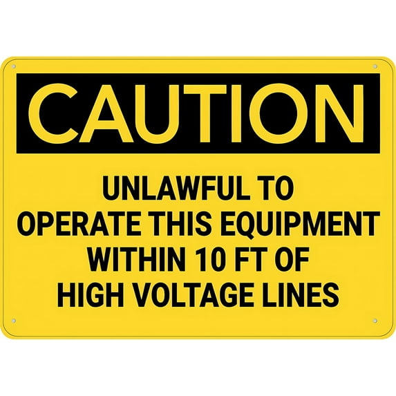 Caution Unlawful Equipment Operation Voltage Lines Sign 12 x 8 Inches ...