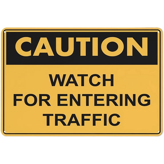 Caution Watch for Entering Traffic Reflective Aluminum Sign 12 x 8 ...