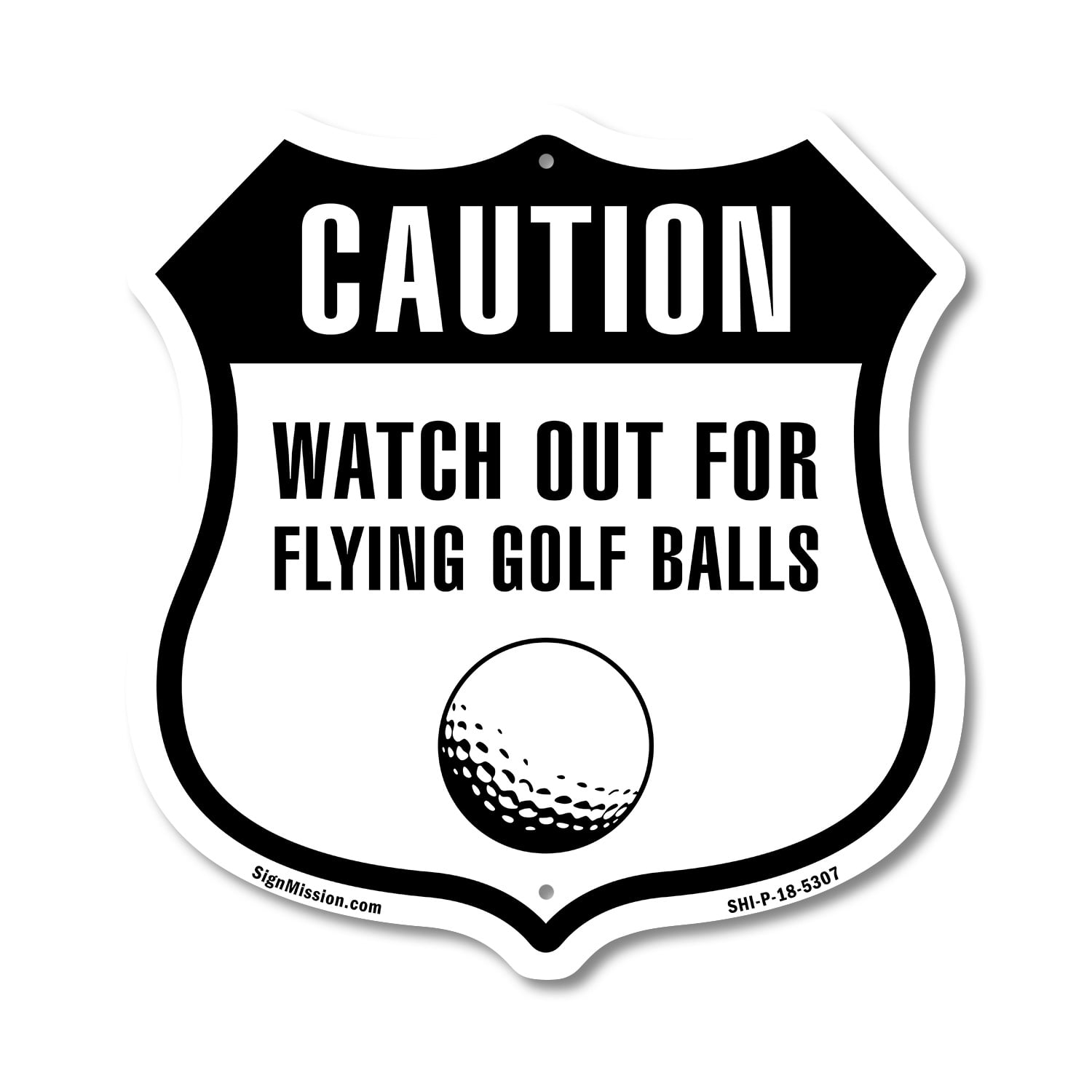 Caution Watch For Flying Golf Balls 12 inch X 12 inch Shield Shaped ...