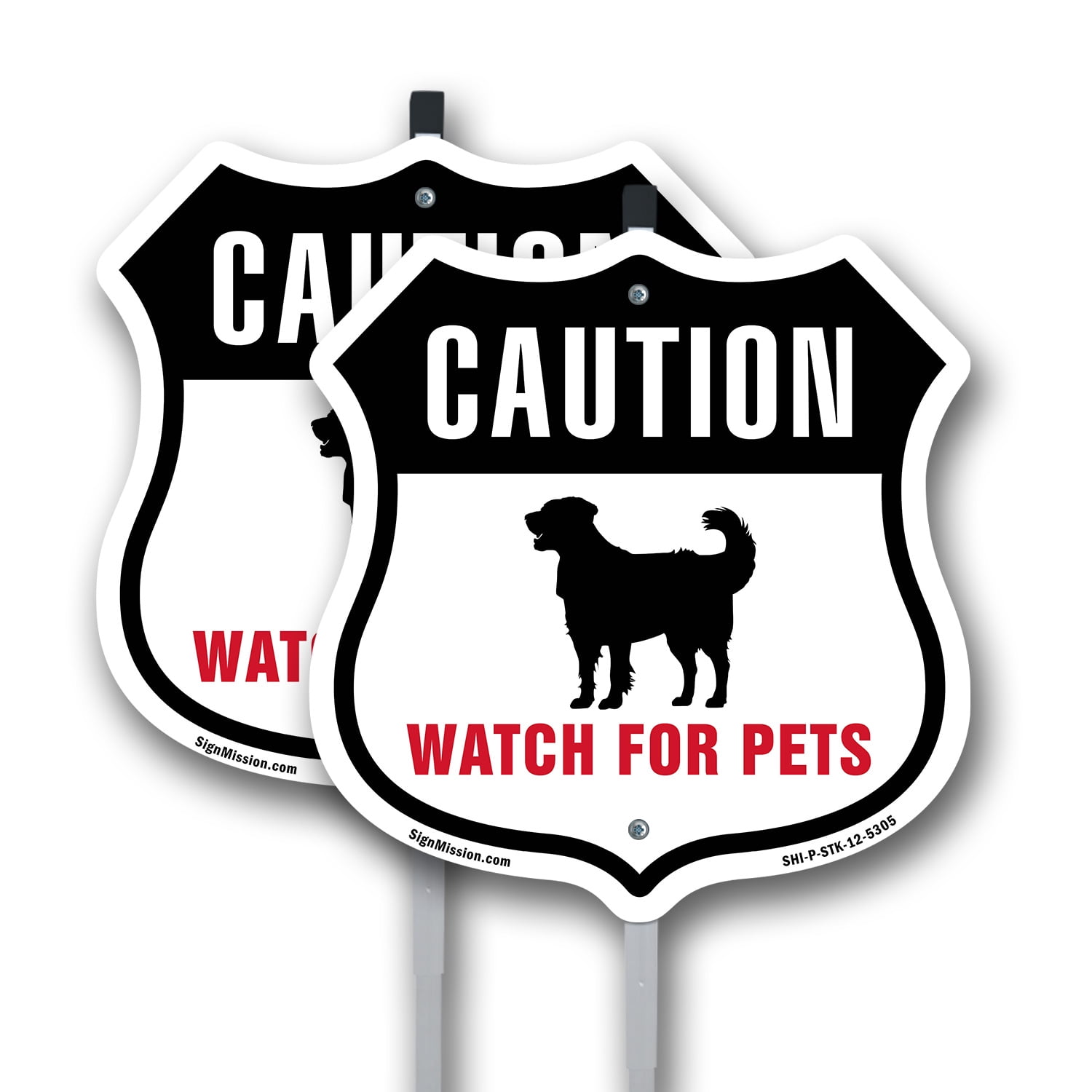 Caution Watch for Pets (2 Pack) 12 inch X 12 inch Shield Shaped ...