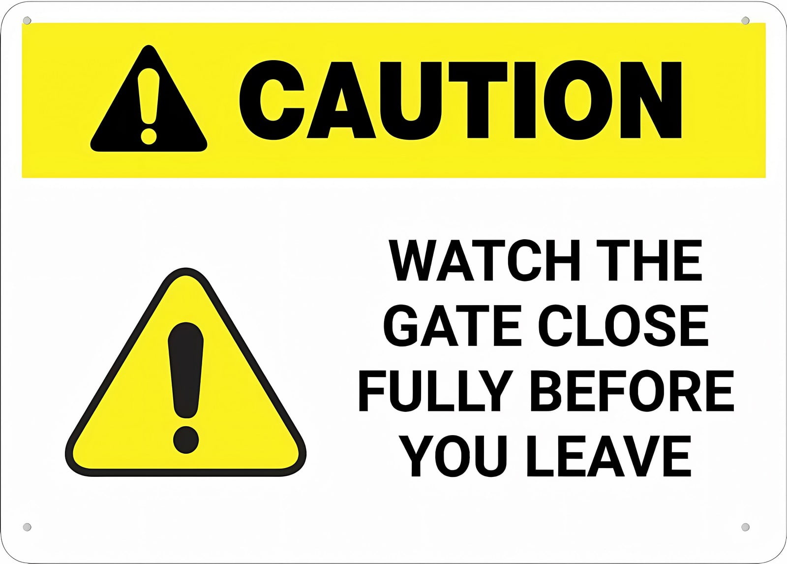 Caution Watch The Gate Close Fully Sign 12 x 8 Inches - Outdoor Metal ...