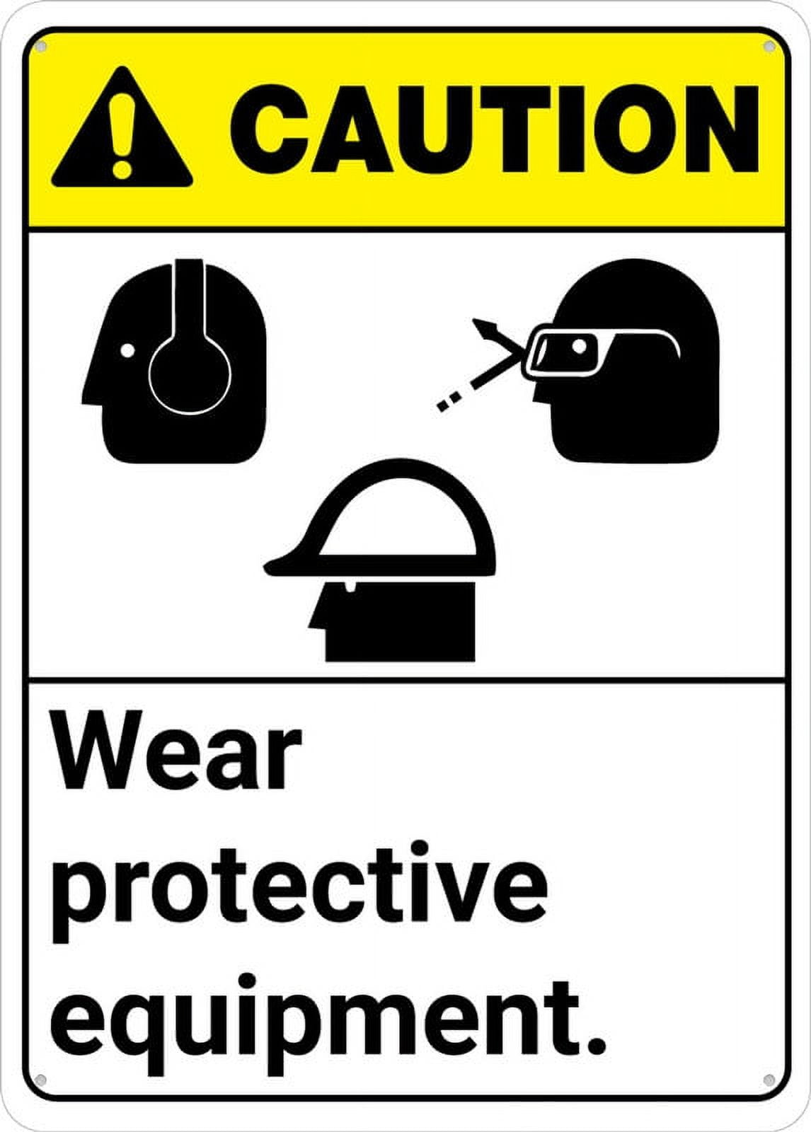 Caution Wear Protective Equipment Hearing Glasses Hard Hat Sign For ...