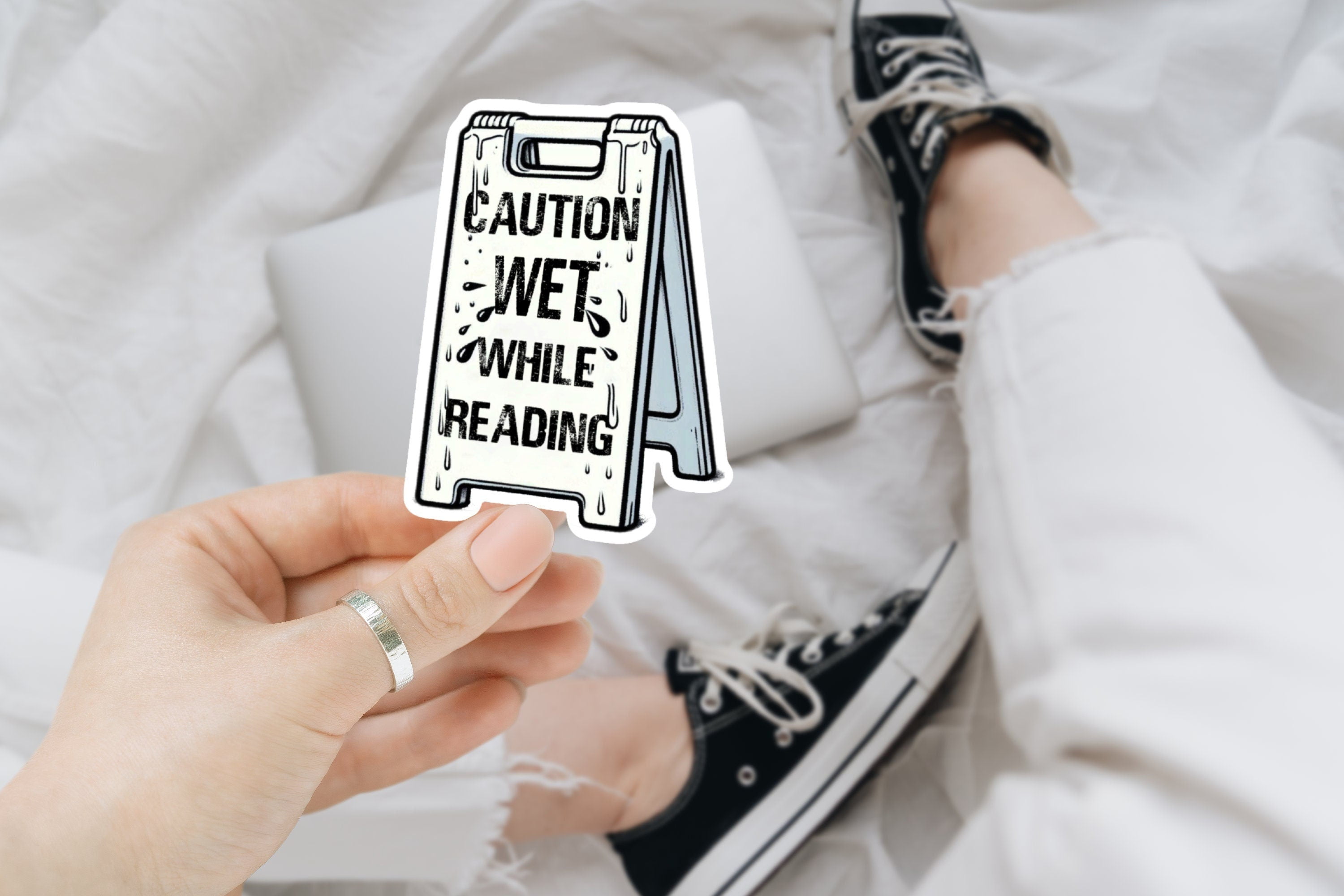 Caution Wet While Reading Inspired, laptop stickers, funny stickers ...