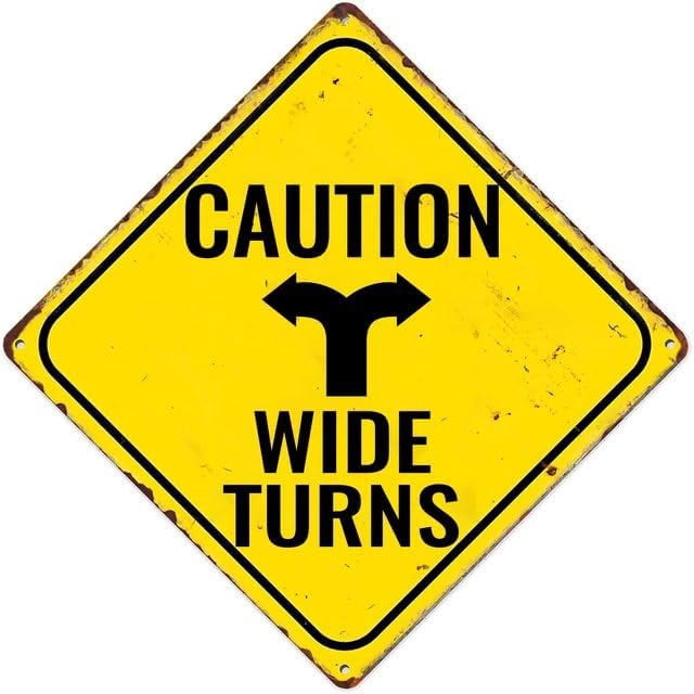 Caution Wide Turns Sign For Home Office Bar Indoor Outdoor Wall Decor ...